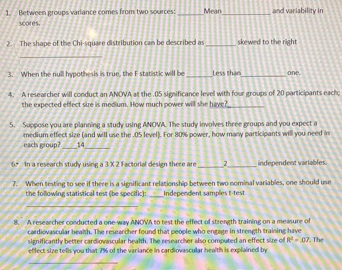 Solved Mean and variability in 1. Between groups variance | Chegg.com