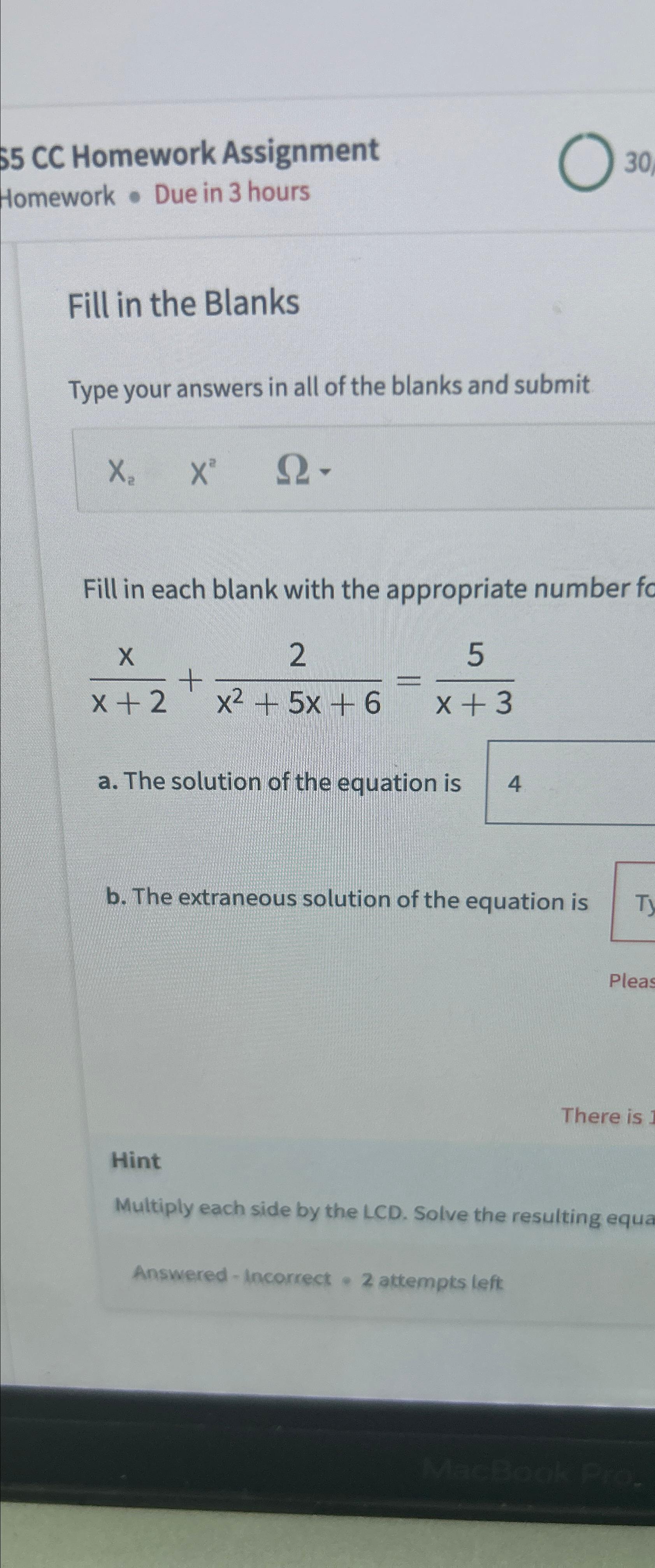 Solved 55 ﻿CC Homework AssignmentHomework * ﻿Due in 3 | Chegg.com