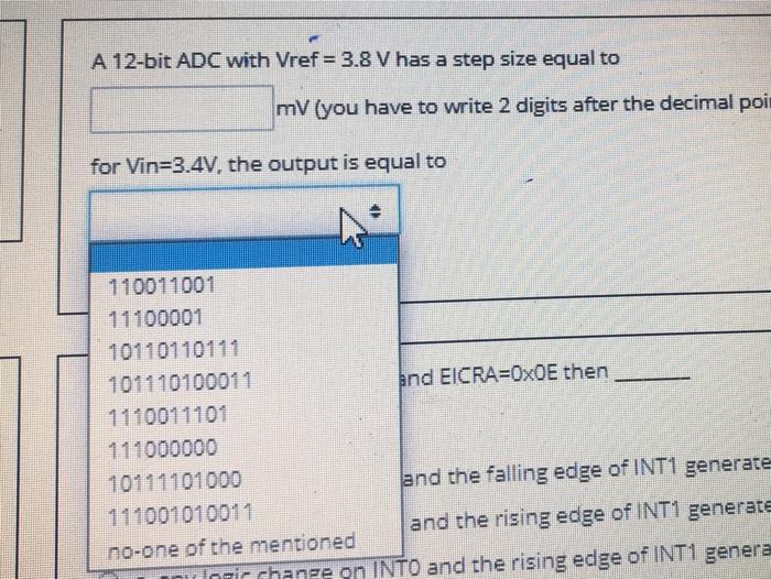 Solved A 12-bit ADC with Vref = 3.8 V has a step size equal | Chegg.com