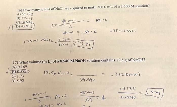 Solved 16) How many grams of NaCl are required to make 300.0 | Chegg.com