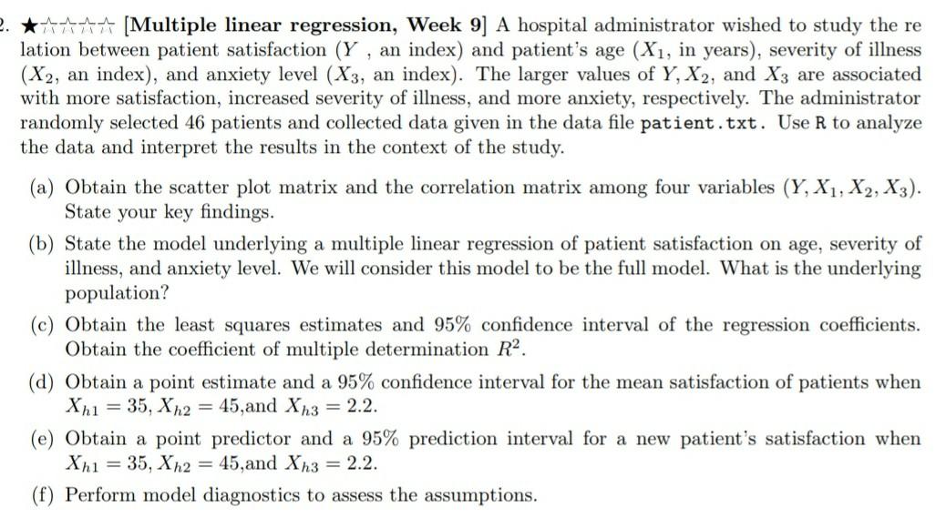 2. ***** [Multiple linear regression, Week 9) A | Chegg.com