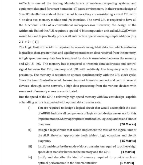 Solved AziTech is one of the leading Manufacturers of modern | Chegg.com