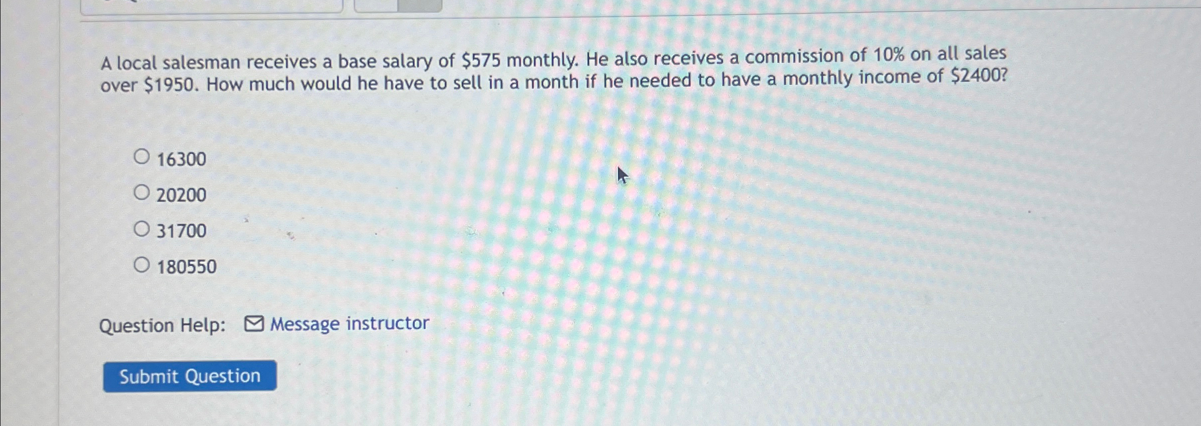 Solved A local salesman receives a base salary of $575 | Chegg.com