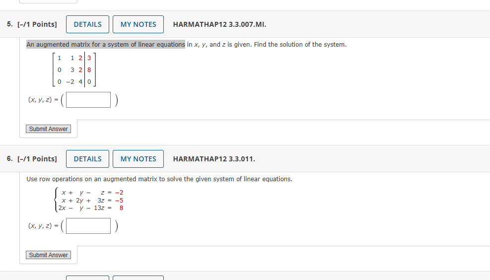Solved [-1 ﻿Points]HARMATHAP12 3.3.007.MI.An ﻿augmented | Chegg.com