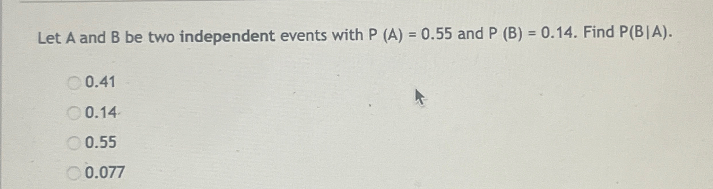 Let A and B ﻿be two independent events with P(A)=0.55 | Chegg.com