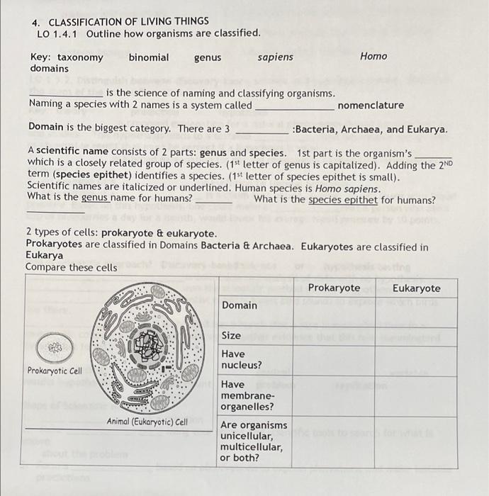 Solved 4. CLASSIFICATION OF LIVING THINGS LO 1.4.1 Outline | Chegg.com