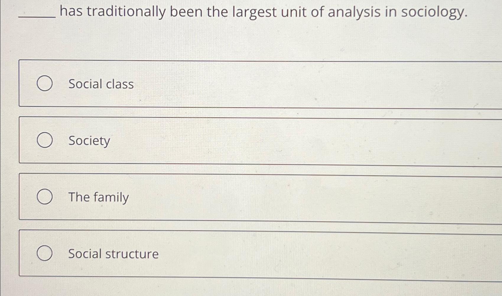 Solved has traditionally been the largest unit of analysis | Chegg.com
