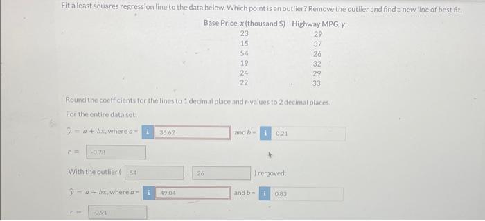 Solved Round the coefficients for the lines to 1 decimal | Chegg.com