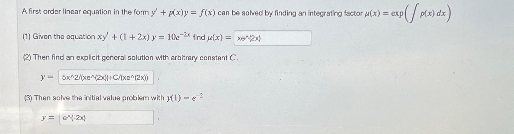 Solved A First Order Linear Equation In The Form