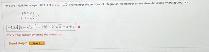 Solved Find the indefinite integral. Hint: Let u=5−x. | Chegg.com