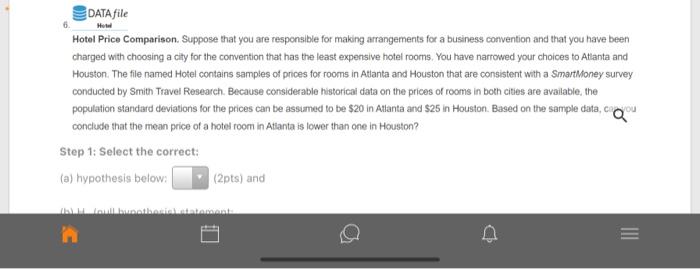 Solved 6. DATA file Hotel Hotel Price Comparison. Suppose | Chegg.com