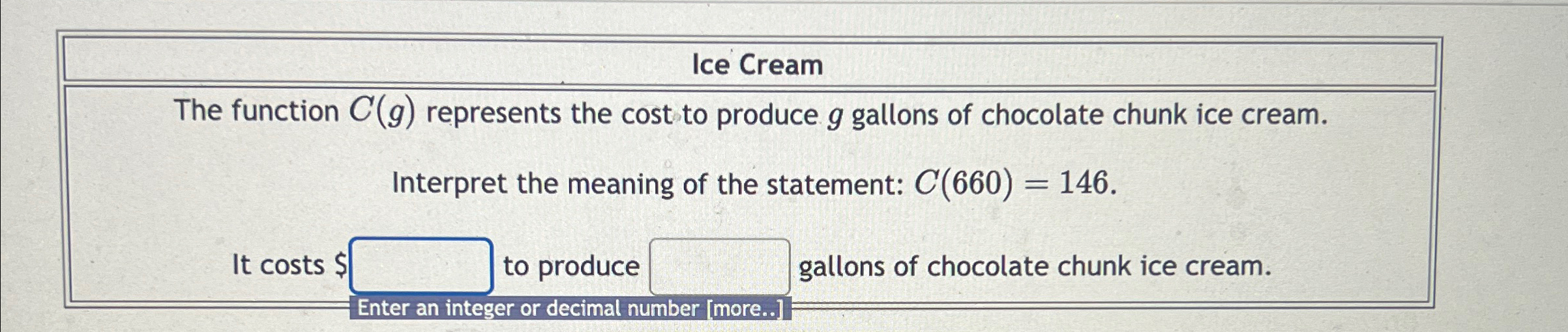 Solved Ice CreamThe function C(g) ﻿represents the cost to | Chegg.com