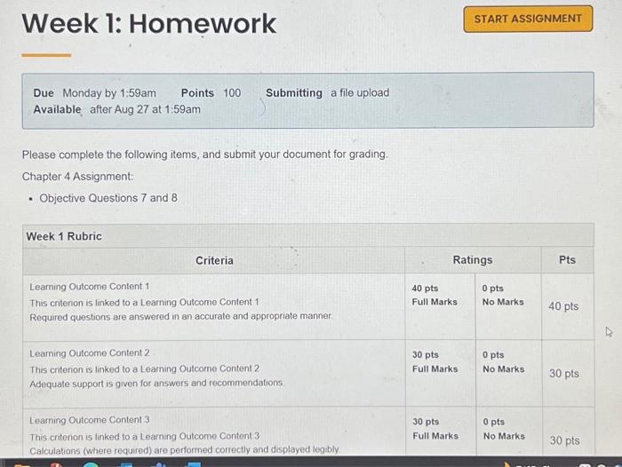 Week 1: Homework Due Monday by 1:59am Available after | Chegg.com