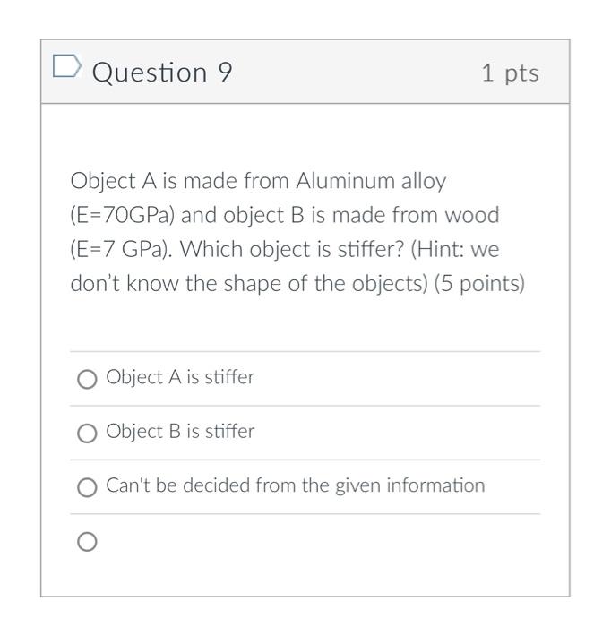 Solved Question 9 1pts Object A is made from Aluminum alloy | Chegg.com