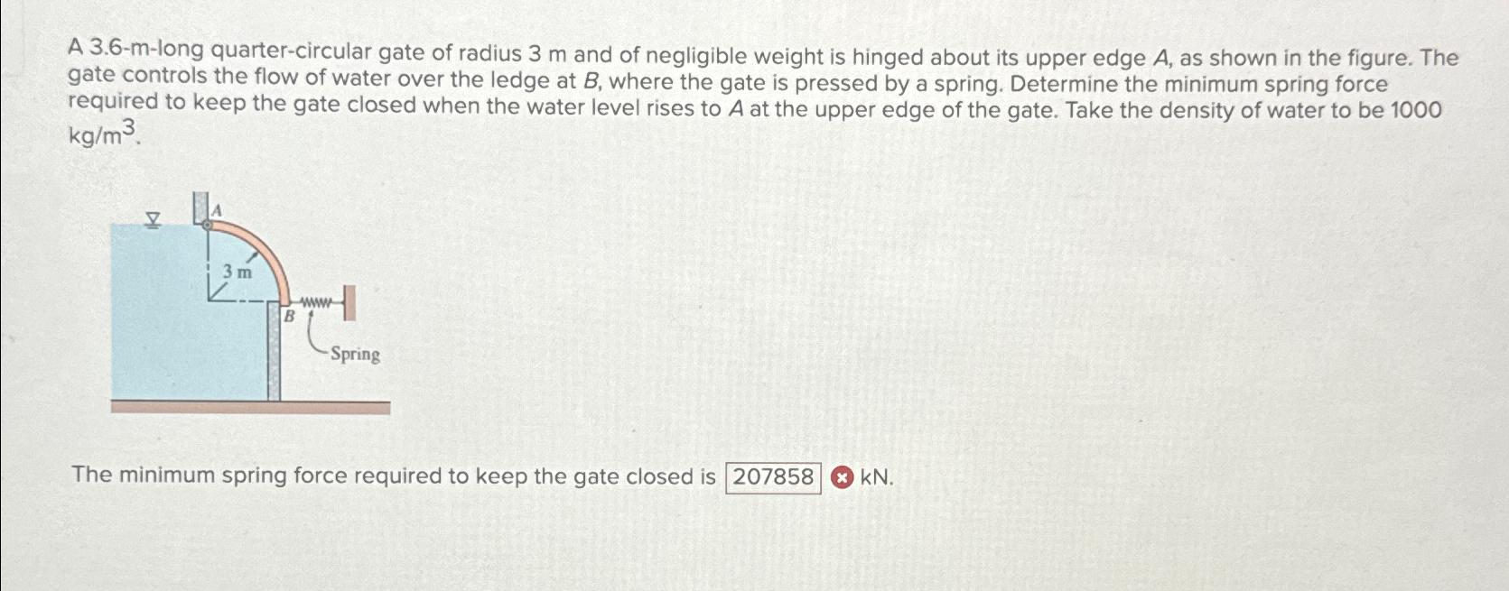 Solved A 3.6-m-long quarter-circular gate of radius 3m ﻿and | Chegg.com