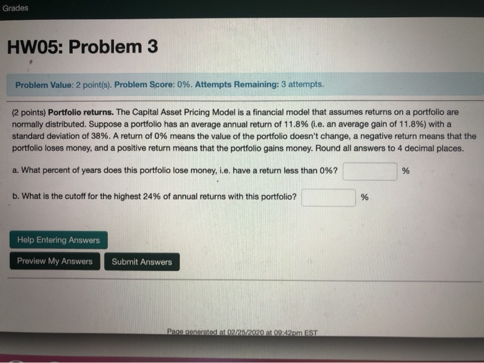 Solved Grades HWO5: Problem 3 Problem Value: 2 point(s). | Chegg.com