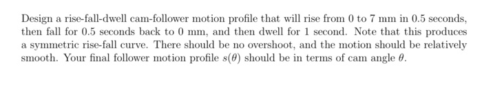 Solved Design a rise-fall-dwell cam-follower motion profile | Chegg.com
