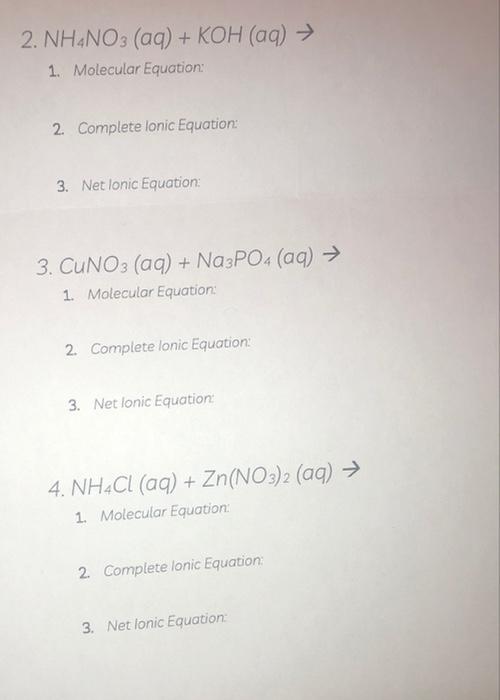 Solved 2. NH4NO3(aq) + KOH (aq) → 1. Molecular Equation 2. | Chegg.com