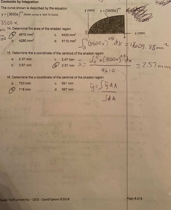 Solved y (mm) y = (3500x) Centroids by Integration The curve | Chegg.com