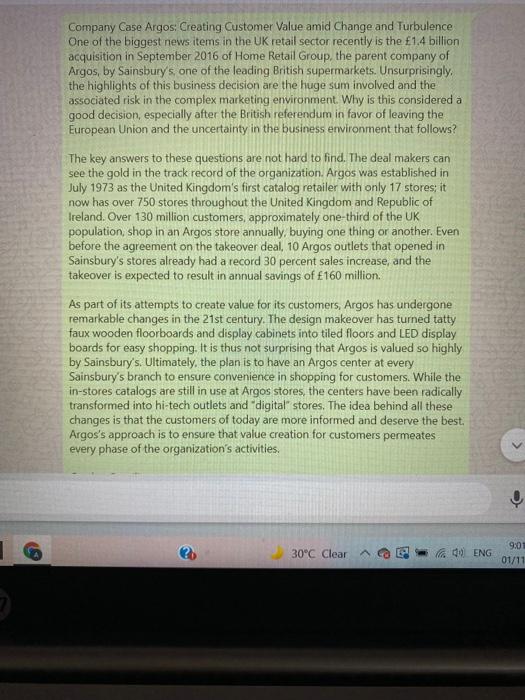 Solved Company Case Argos: Creating Customer Value amid | Chegg.com