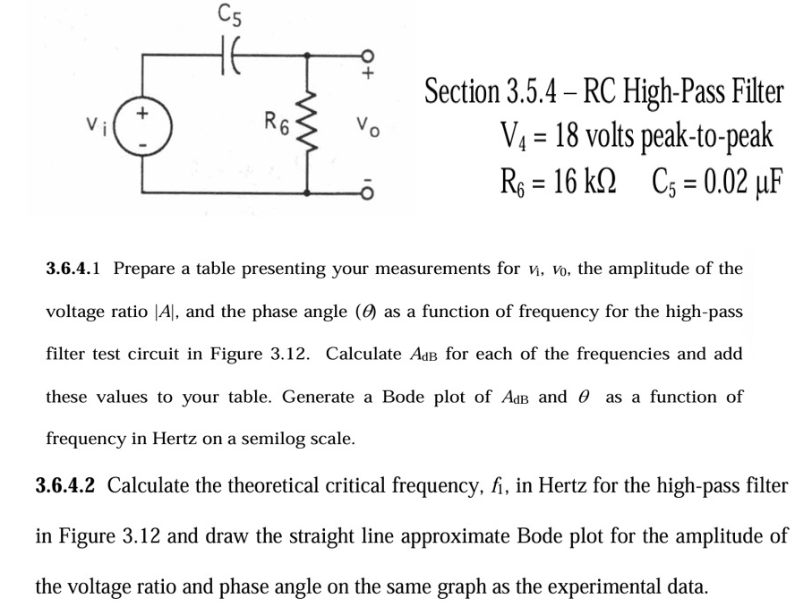 Solved Section 3.5.4 - ﻿RC High-Pass FilterV4=18 ﻿volts | Chegg.com