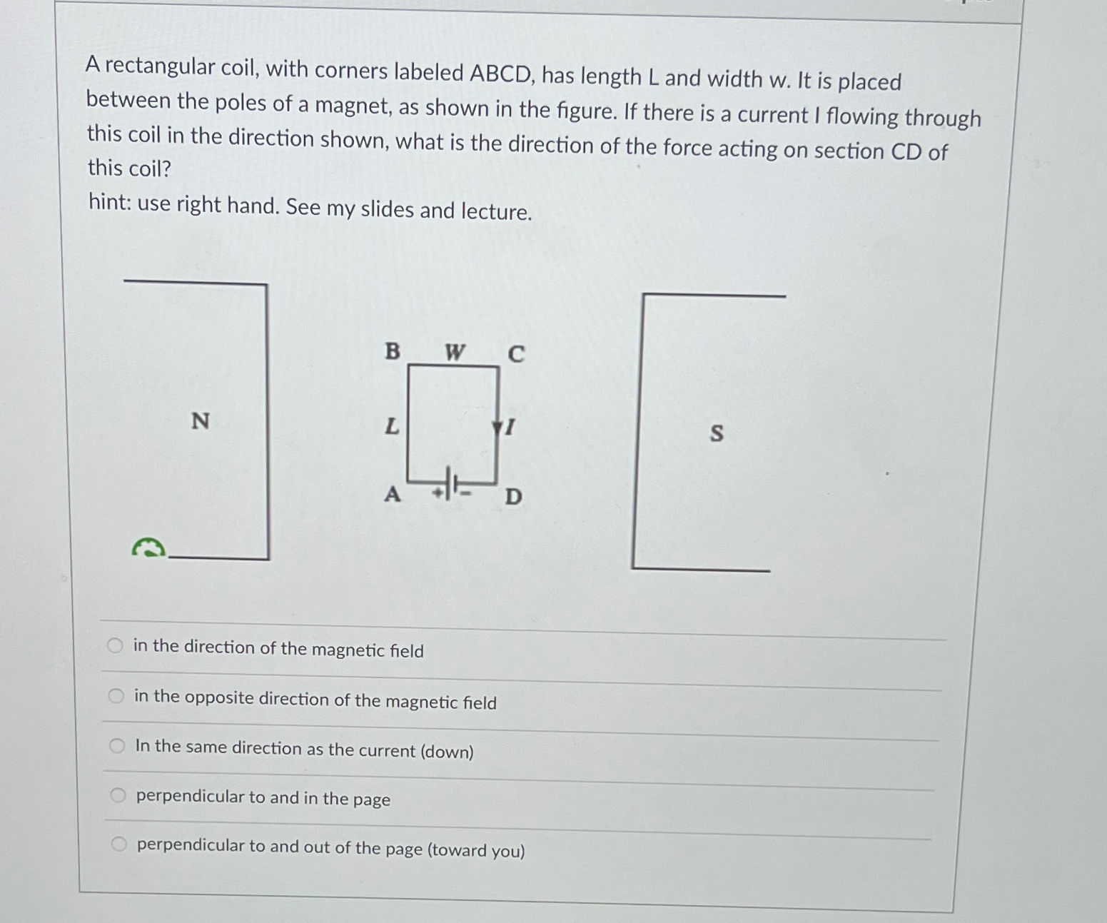 Solved A rectangular coil, with corners labeled ABCD, has | Chegg.com
