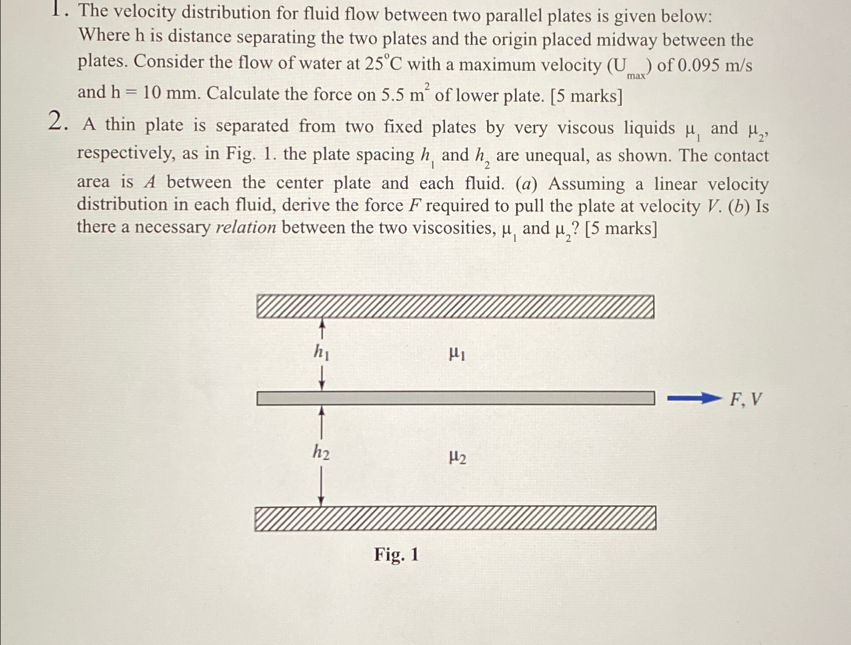 Solved The velocity distribution for fluid flow between two | Chegg.com