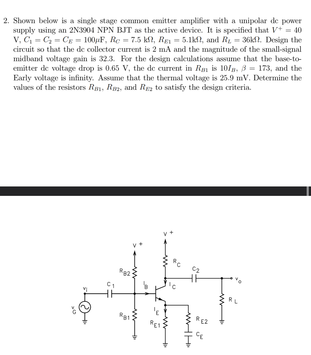 Solved Shown below is a single stage common emitter | Chegg.com