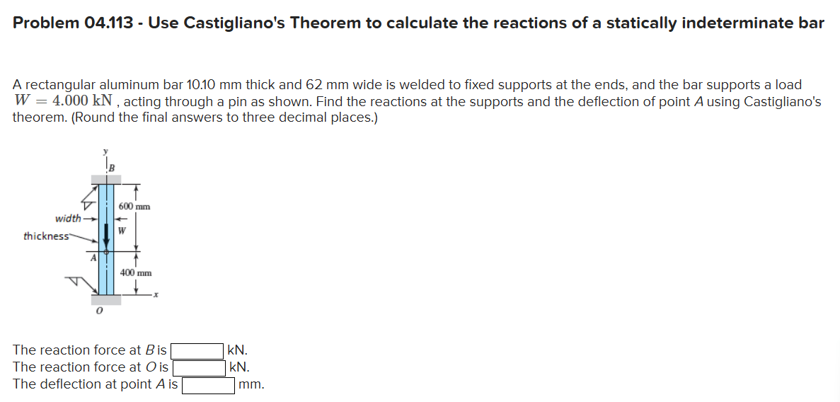 Solved Problem 04.113 - ﻿Use Castigliano's Theorem to | Chegg.com