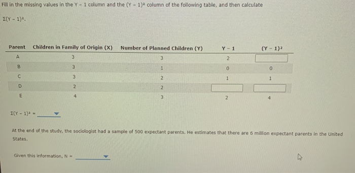 Solved Fill in the missing values in the Y - 1 column and | Chegg.com