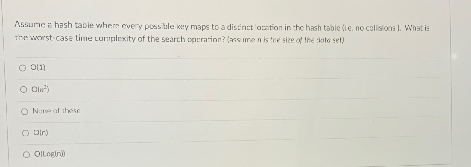 Solved Assume a hash table where every possible key maps to | Chegg.com