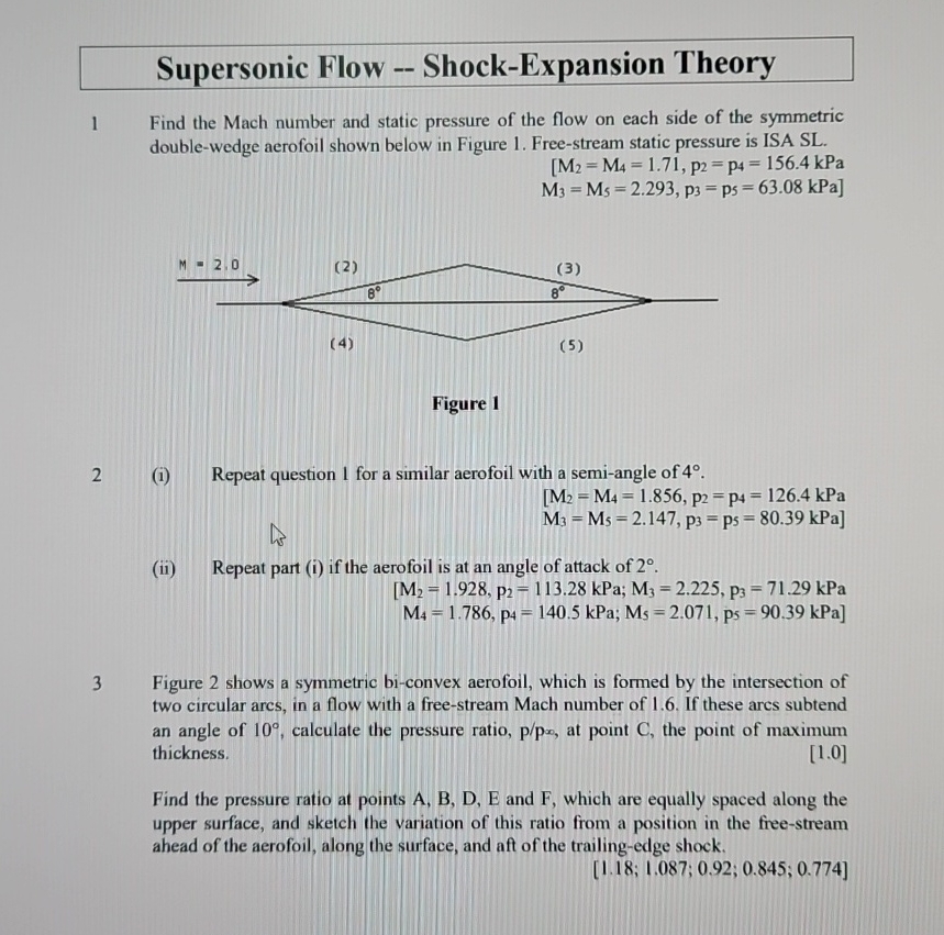 Solved Supersonic Flow -- ﻿Shock-Expansion Theory1 ﻿Find the | Chegg.com