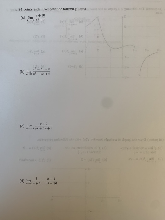 Solved 4. (4 points each) Compute the following limits de la | Chegg.com