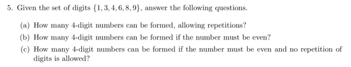 Solved 5. Given the set of digits {1, 3, 4, 6, 8,9}, answer | Chegg.com