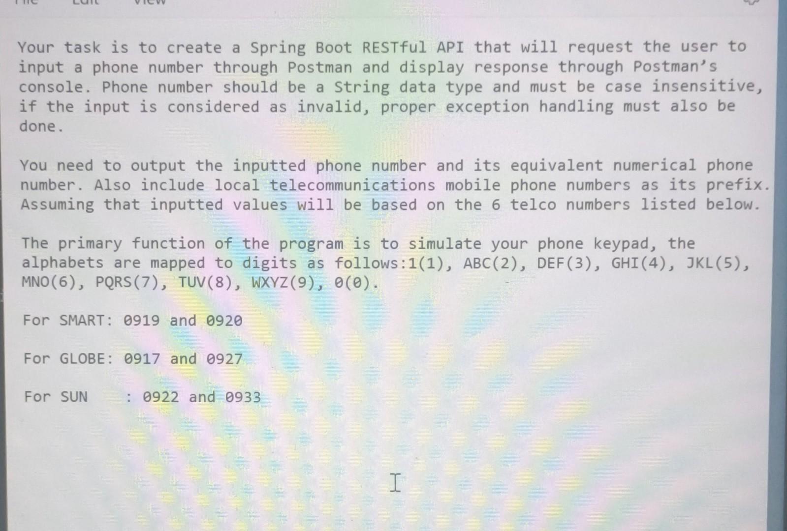 Solved I need a code using Spring Boot RESTful API. Input | Chegg.com
