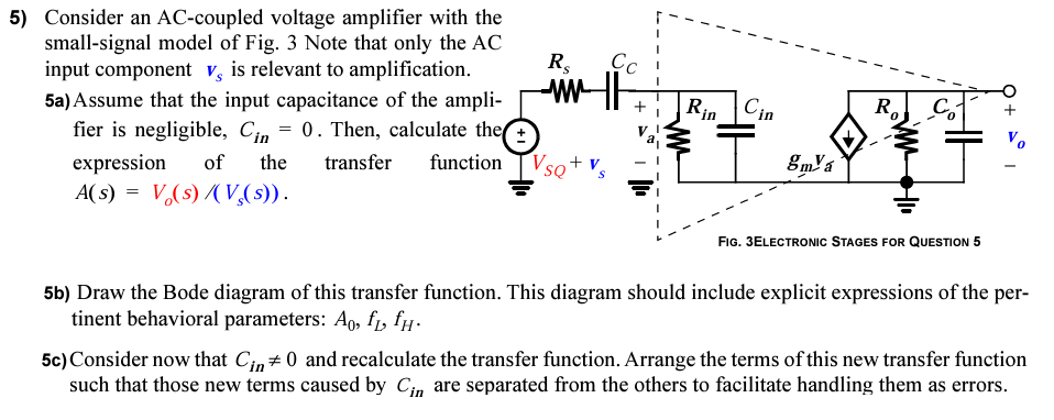 Solved Consider an AC-coupled voltage amplifier with the | Chegg.com