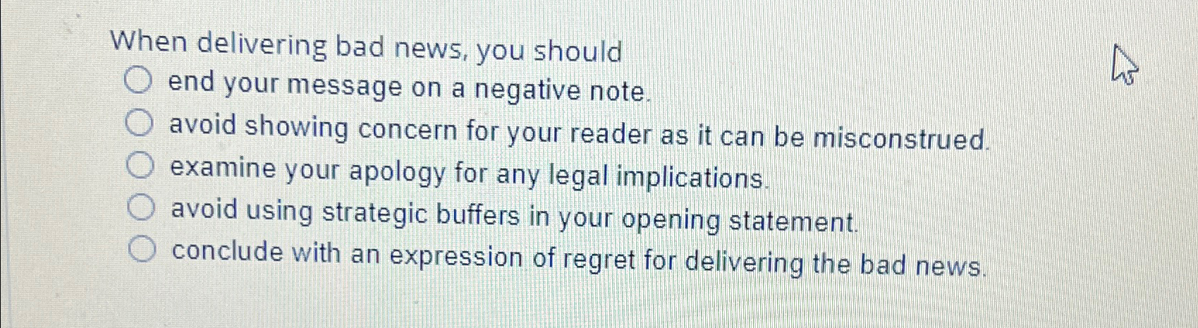 Solved When delivering bad news, you should end your message | Chegg.com