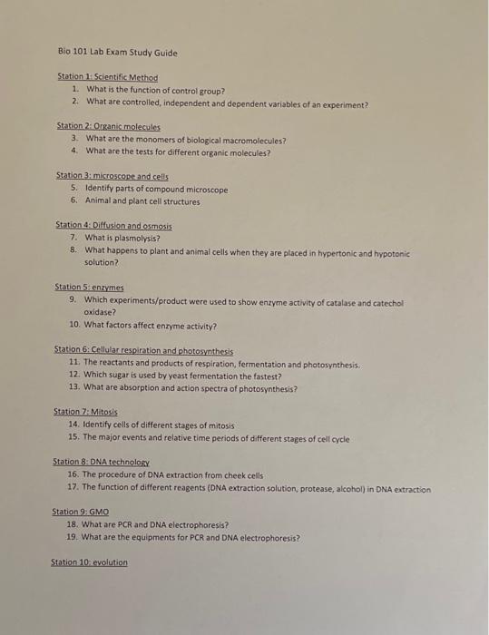 Solved Bio 101 Lab Exam Study Guide Station 1 Scientific | Chegg.com