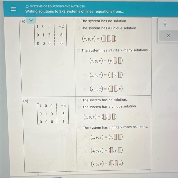 Solved ing solutions to 3×3 systems of linear equations | Chegg.com