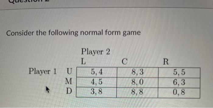 Consider the following normal form game Player 2 L C | Chegg.com