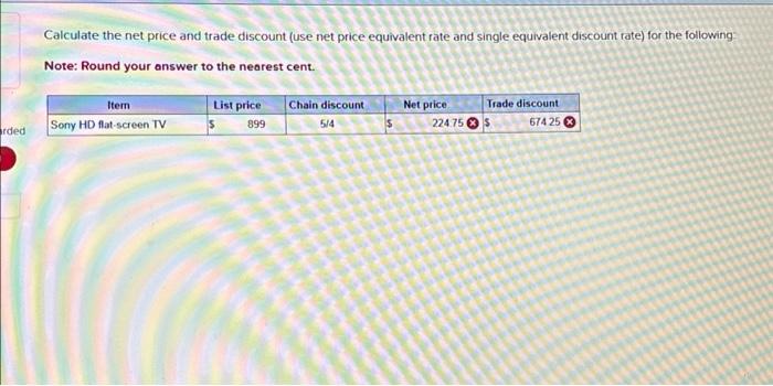 Solved arded Calculate the net price and trade discount (use | Chegg.com