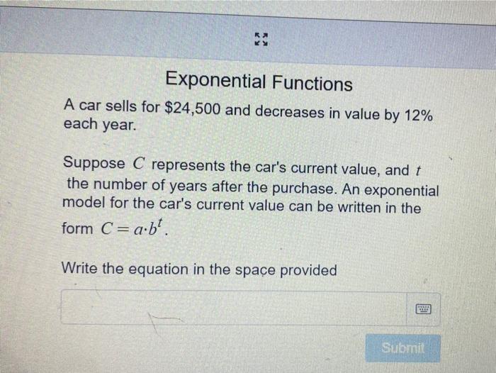 Solved RA Exponential Functions A car sells for $24,500 and | Chegg.com