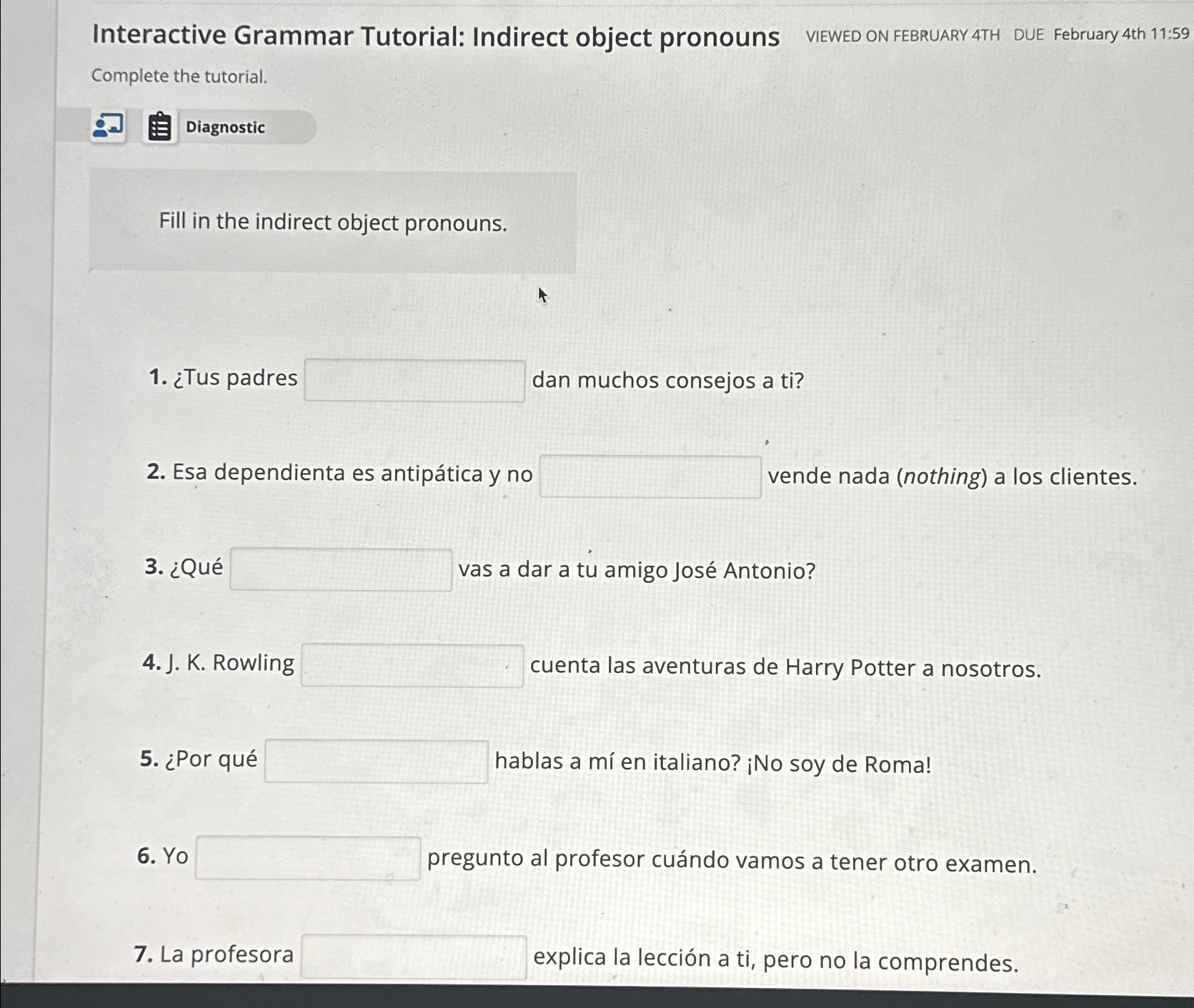 Solved Interactive Grammar Tutorial: Indirect object | Chegg.com