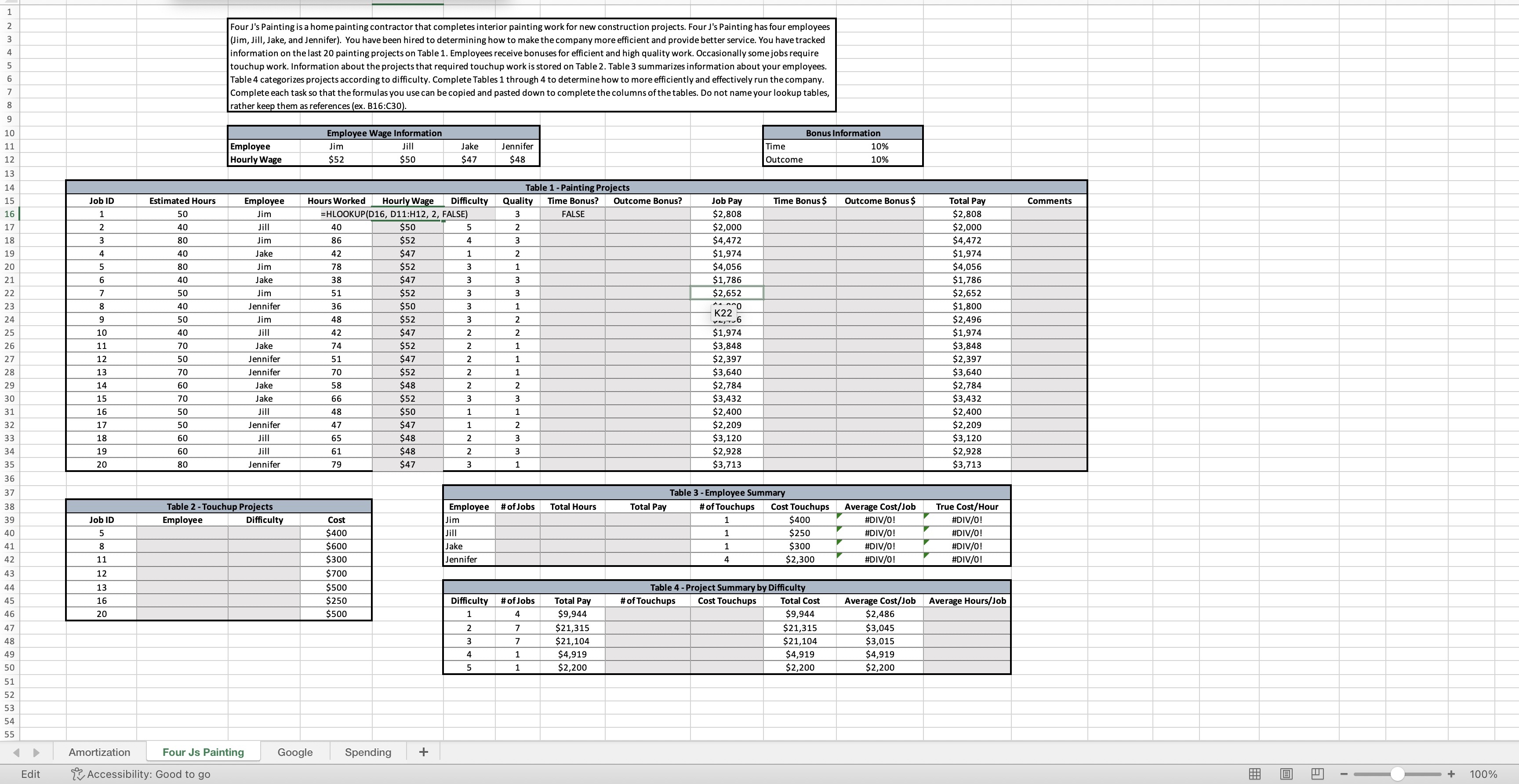 Fill out the table using Excel functions. And show | Chegg.com