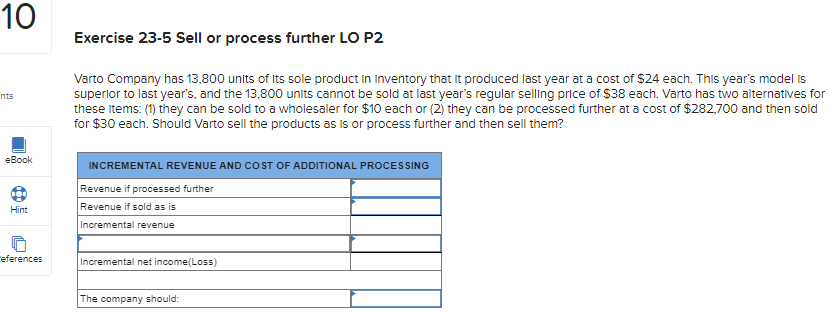 Solved Exercise 23-5 ﻿Sell or process further LO P2Varto | Chegg.com