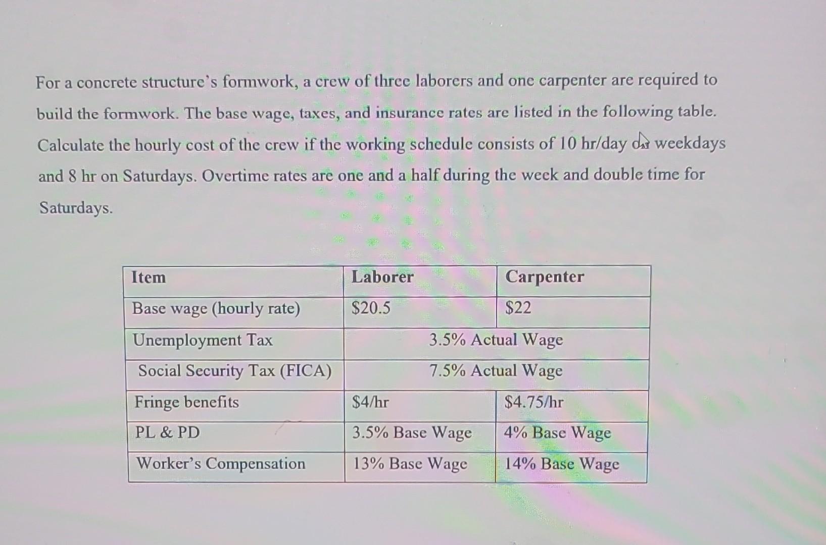 Solved For a concrete structure's formwork, a crew of three | Chegg.com