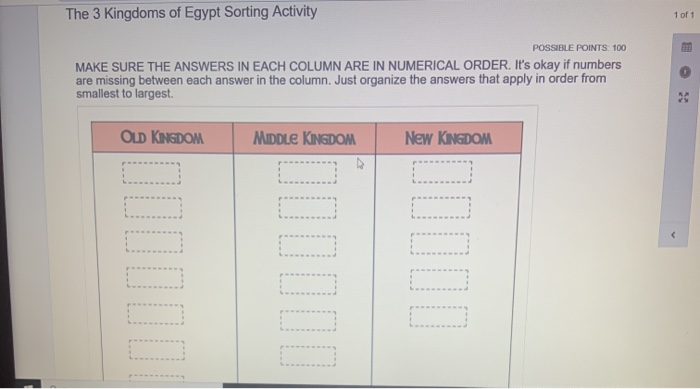 The 3 Kingdoms of Egypt Sorting Activity 1 of 1 | Chegg.com