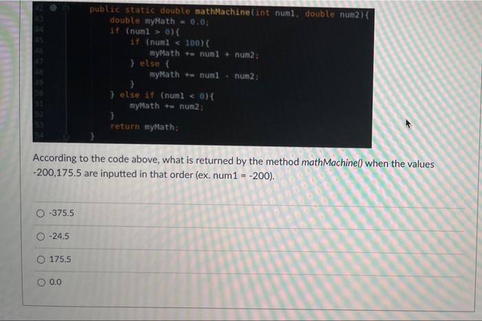 Solved public static double mathMachine(int num], double | Chegg.com