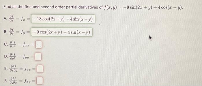 Solved Find all the first and second order partial | Chegg.com