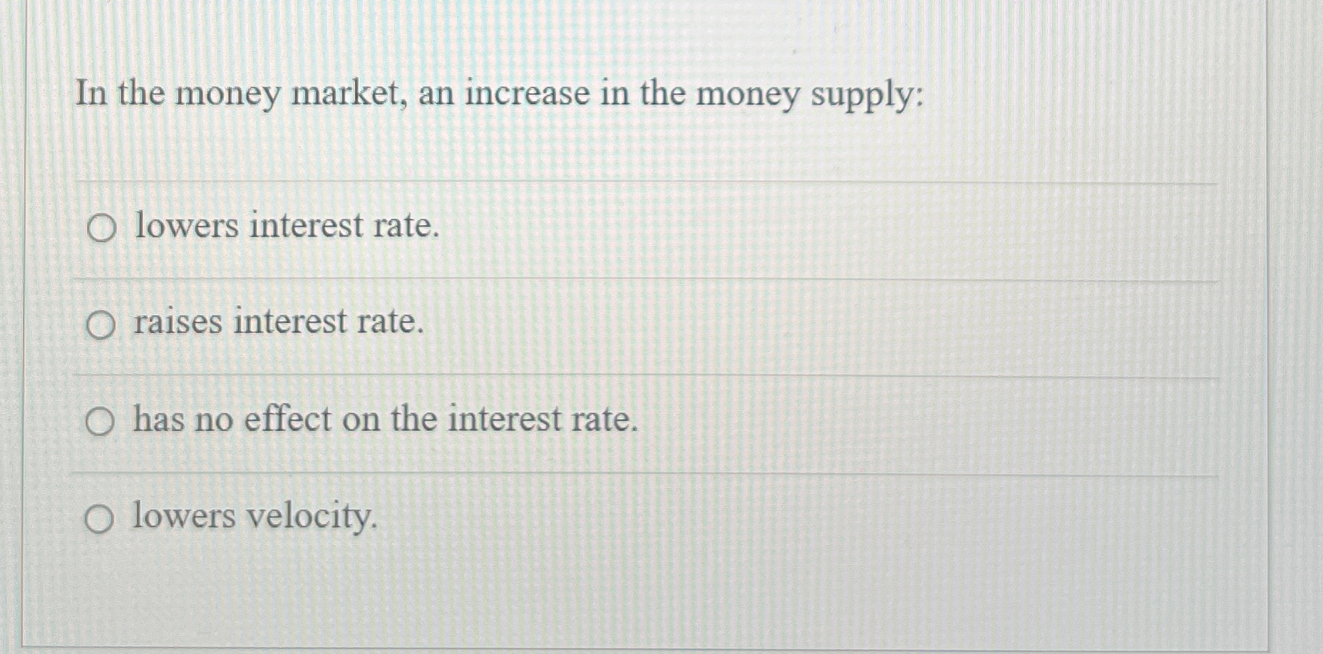 Solved In the money market, an increase in the money | Chegg.com